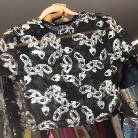 Callie Lives | Tops | Miz Netted Sexy Black Net Tshirt Crop Top Sheer ...